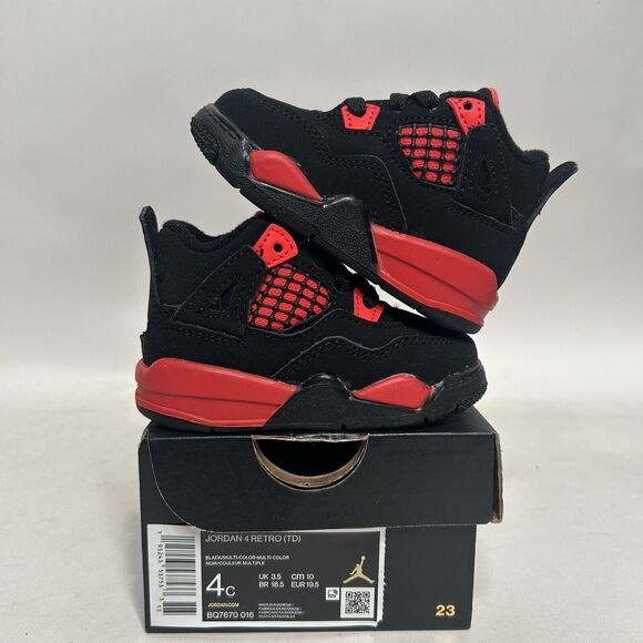 Nike | Shoes | Nike Air Jordan Retro Iv 4 Td Red Thunder 224 | Poshmark